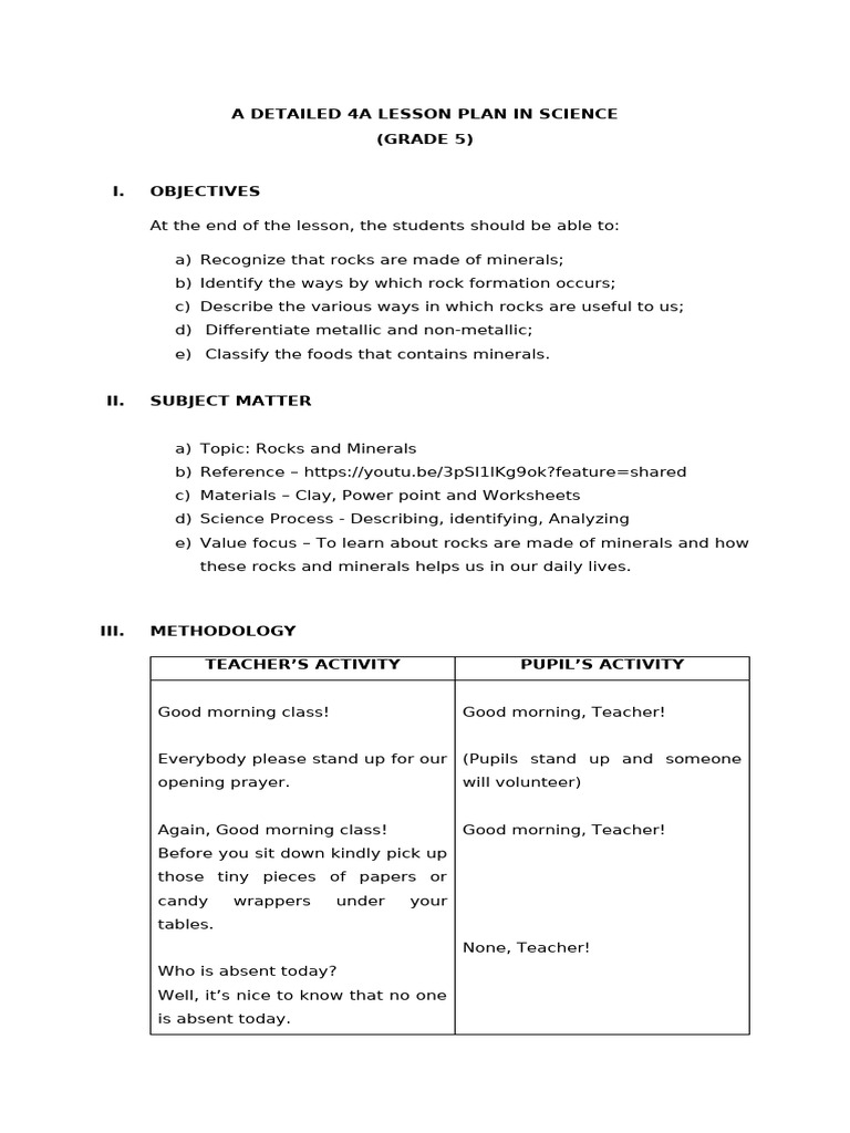 A Detailed 4a Lesson Plan in Science | PDF | Rock (Geology) | Minerals