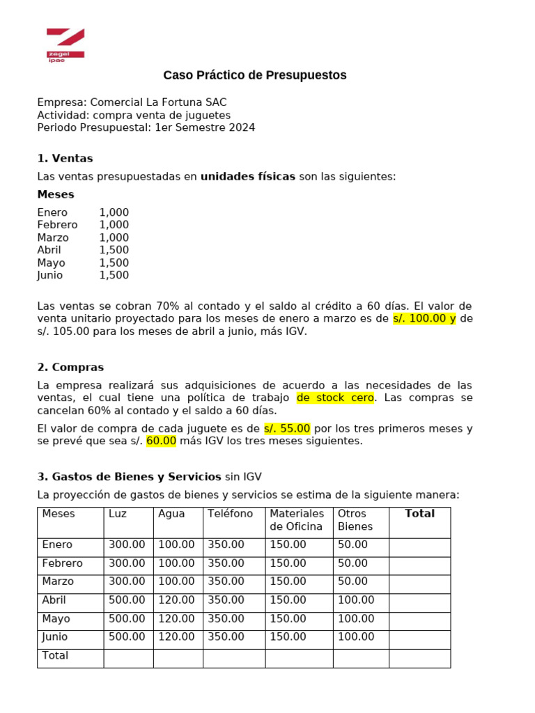 Caso Presupuestos Emp Comercial | PDF