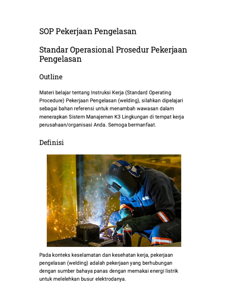SOP Pekerjaan Pengelasan | PDF