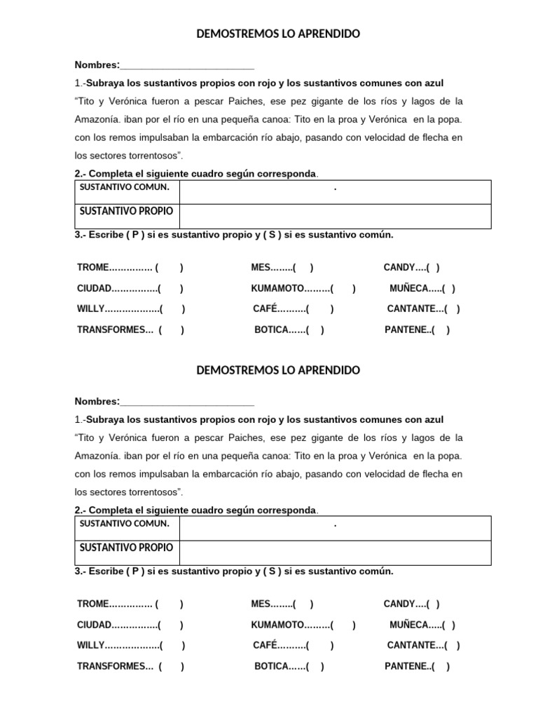 Sustantivo Comun y Propio | PDF