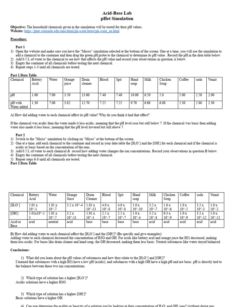 pH Values in Household Chemicals Lab | PDF | Ph | Acid