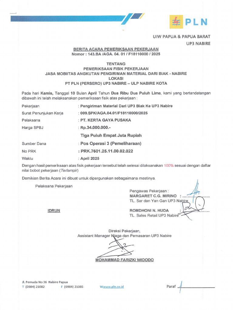 143. Bapp - Pengiriman Material Trafo Biak - Nbx | PDF