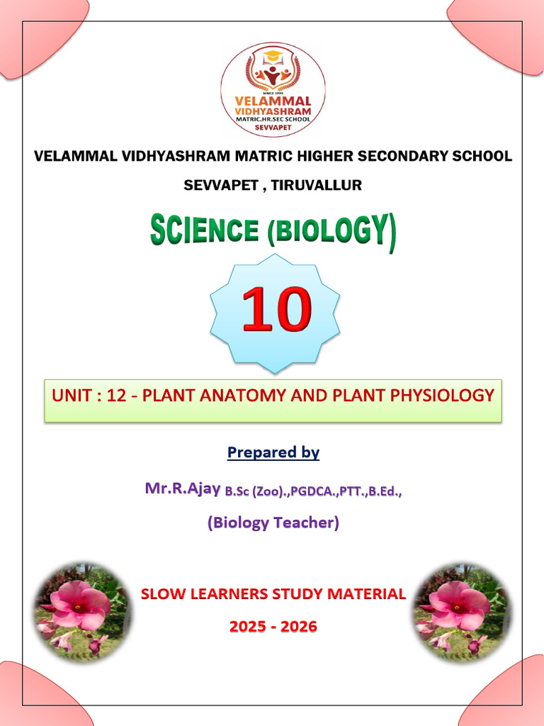 Biology - Unit-12 Plant Anatomy and Plant Physiology - Slow Learners ...
