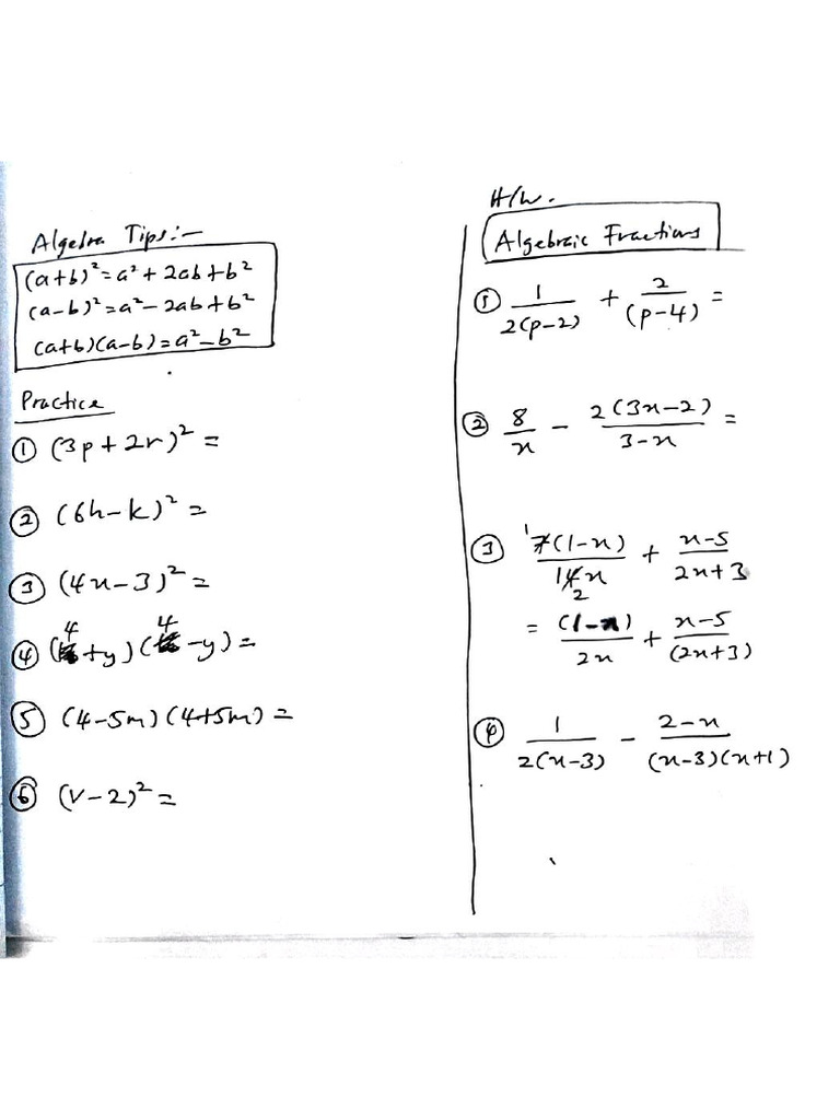 Algebra Tips & Algebraic Fractions | PDF