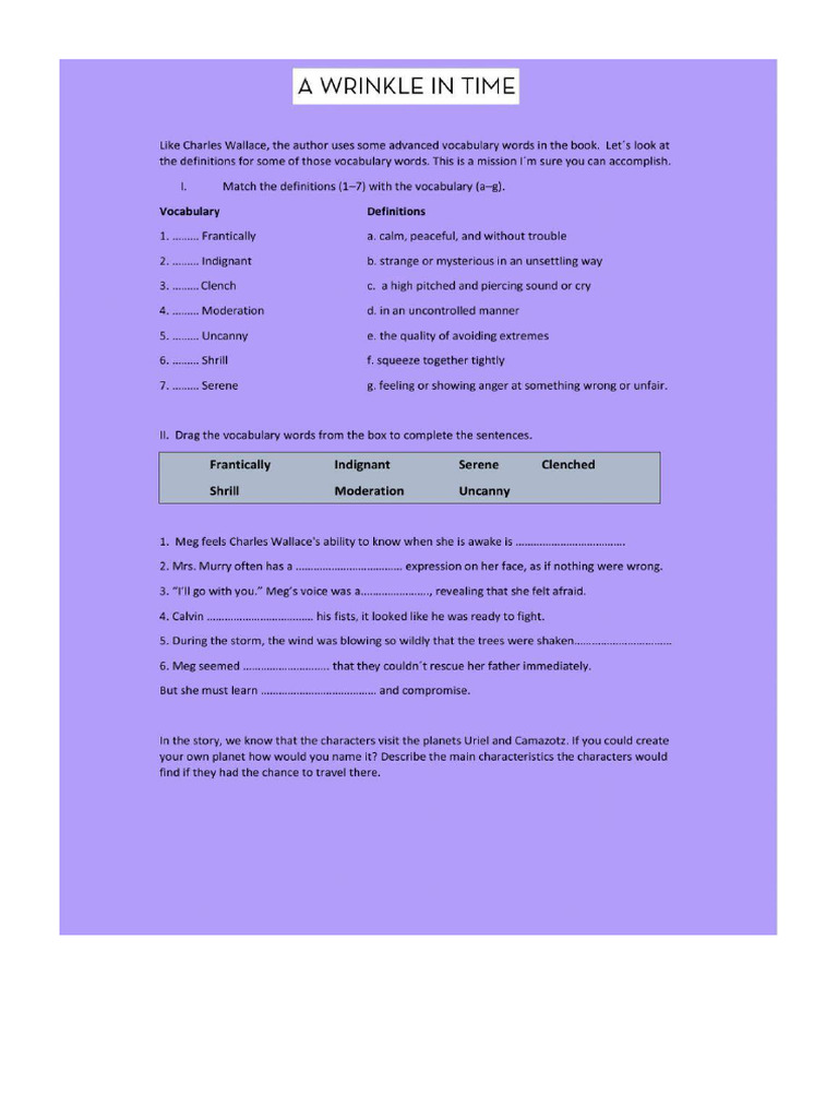 wrinklr in time worksheet_406780 | PDF