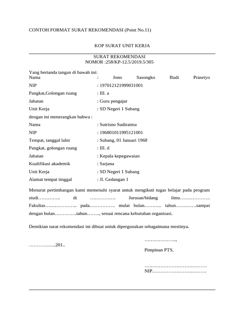 Contoh Format Surat Rekomendasi | PDF