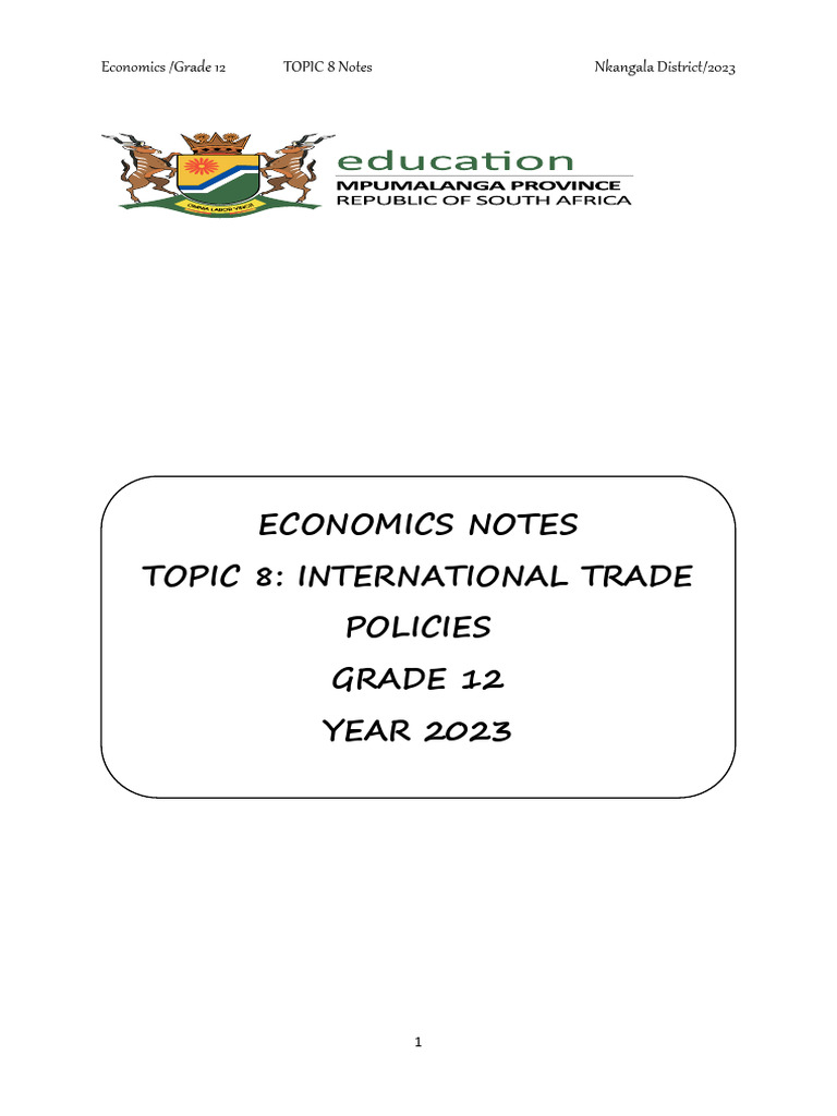 Grade 12 International Trade Policies | PDF | Exports | Tariff