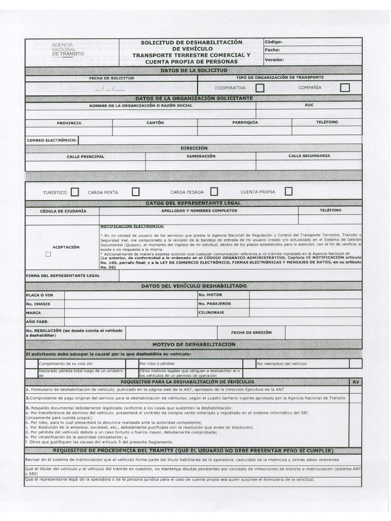 Deshabilitacion Vehicular Formulario Carga Pesada | PDF