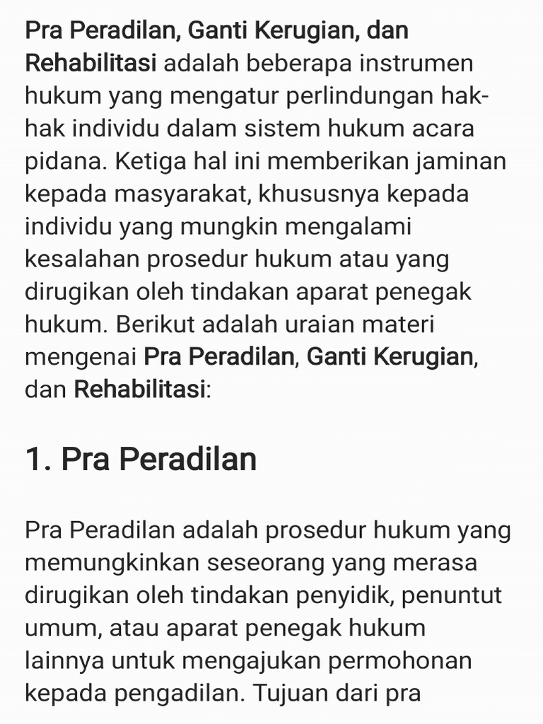 Pra Peradilan, Ganti Kerugian, Dan Rehabilitasi - 250507 - 223827 | PDF