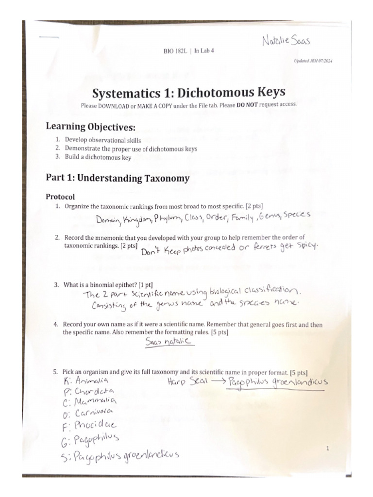 BIO 182L in Lab 4 | PDF