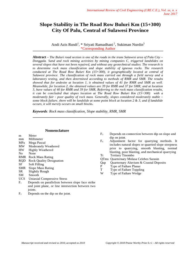 Journal - Slope Stability in The Road Row Buluri KM (15+300) Andi Azis ...