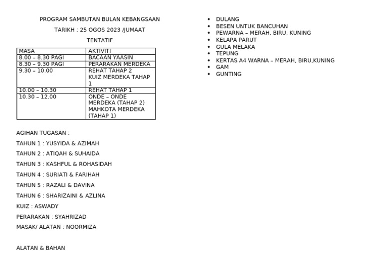 Program Sambutan Bulan Kebangsaan | PDF