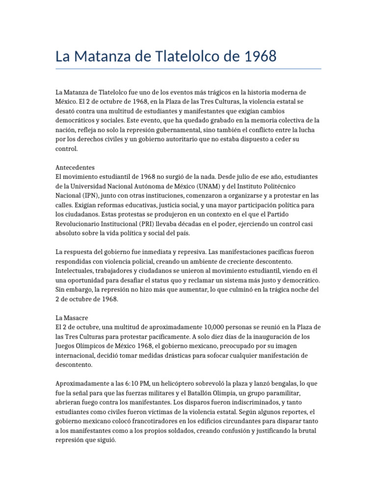 Matanza Tlatelolco 1968 | PDF | Partido Revolucionario Institucional