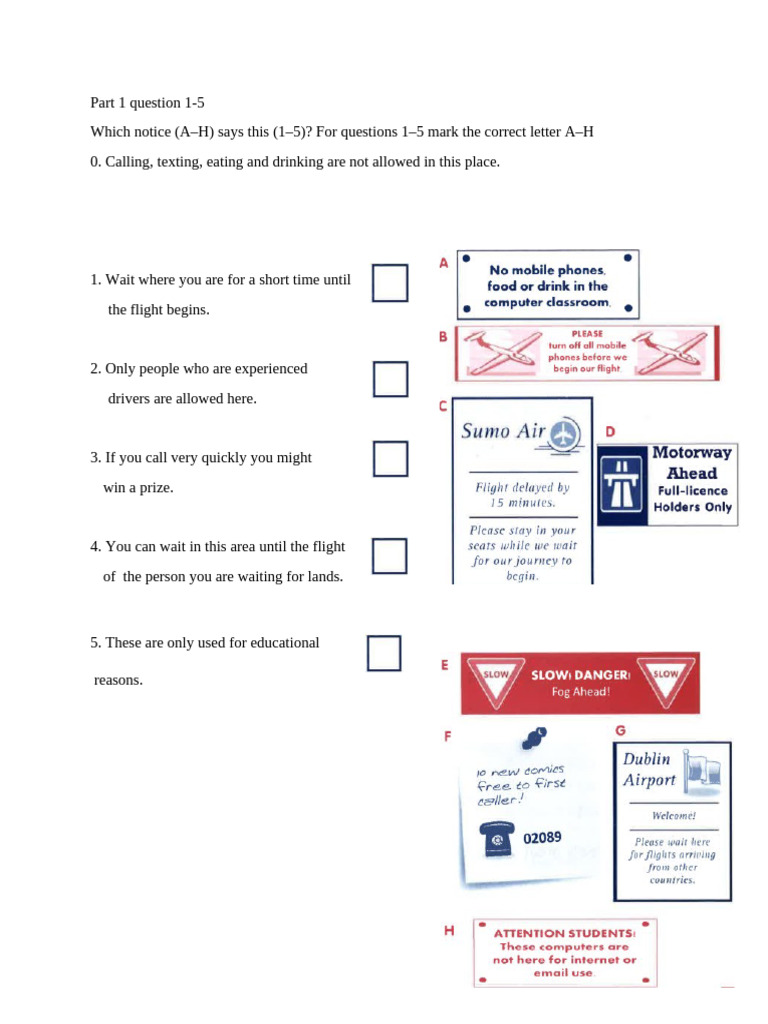 Reading and Writing Test 10 Part 1 | PDF