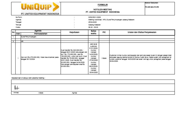 009 Form Notulen Meeting - 29-04-2025 | PDF