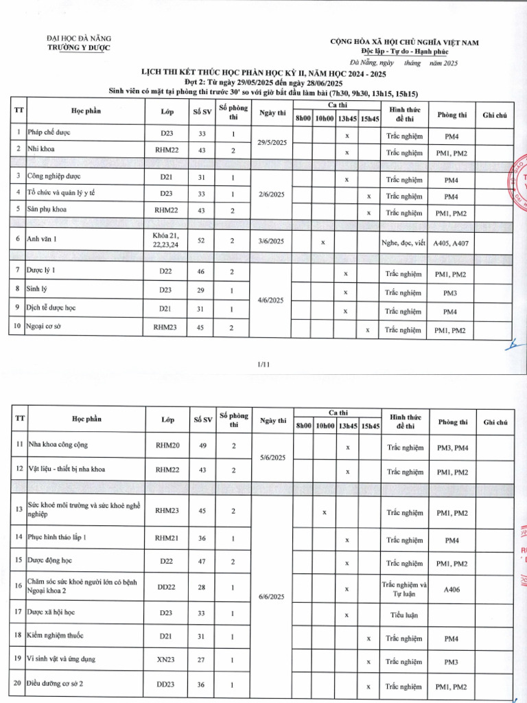 Lịch Thi Đợt 2 - HKII - Năm Học 2024 - 2025 - 0001 | PDF