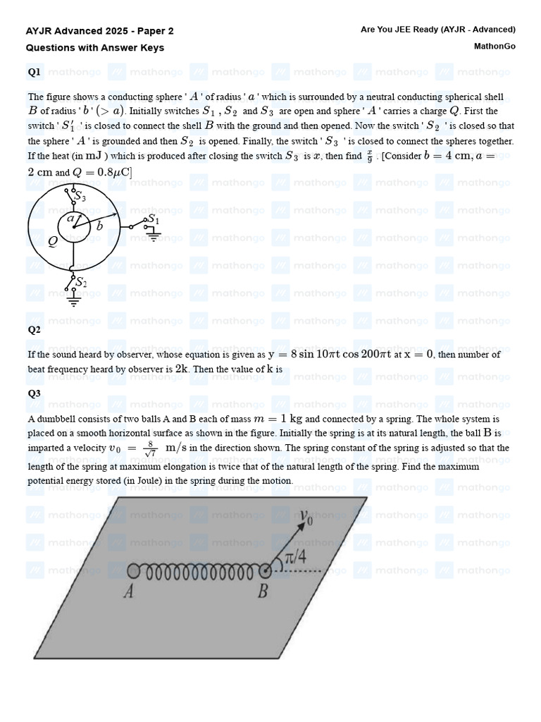 AYJR Advanced 2025 Physics Paper 2 | PDF | Matrix (Mathematics ...