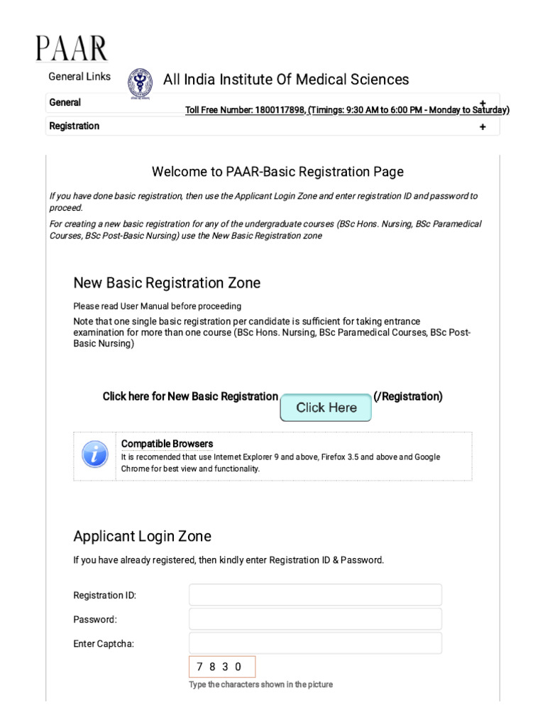 AIIMS BSC Nursing Basic Reg. | PDF