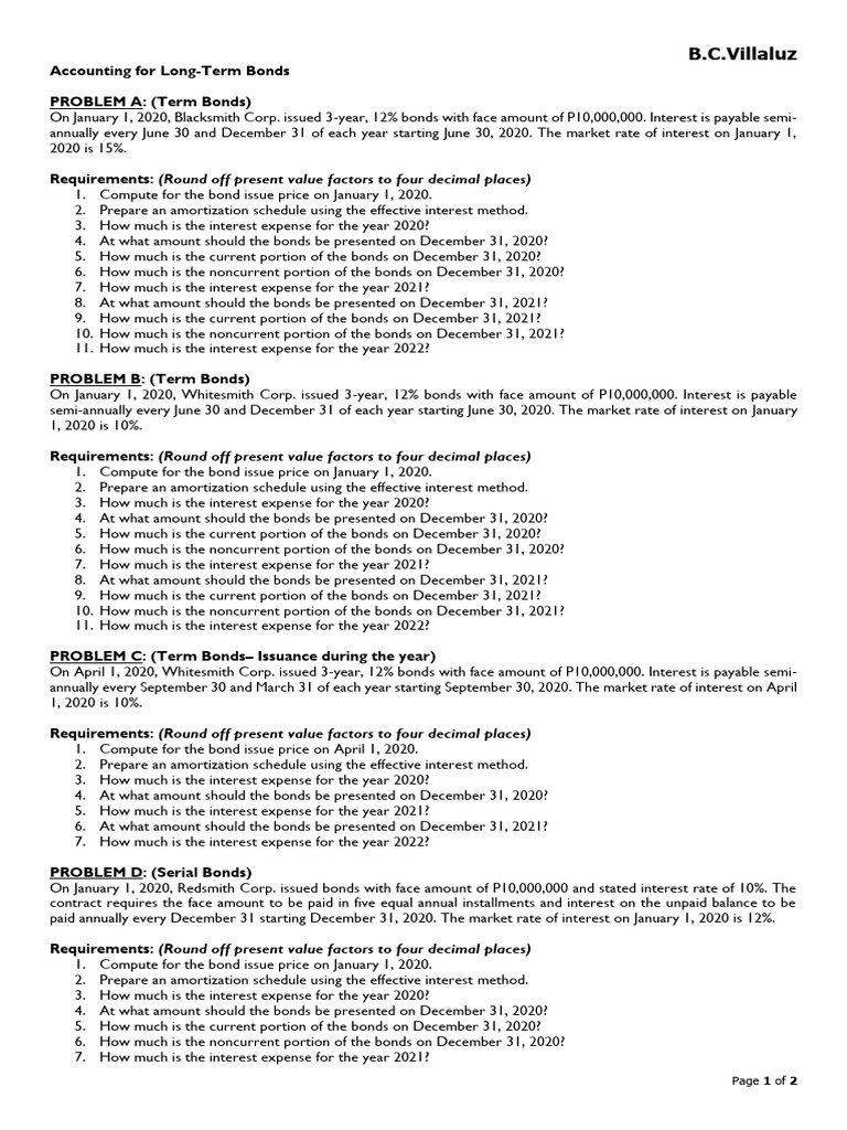 Acctg. For Long-Term Bonds-1 | PDF | Bonds (Finance) | Interest