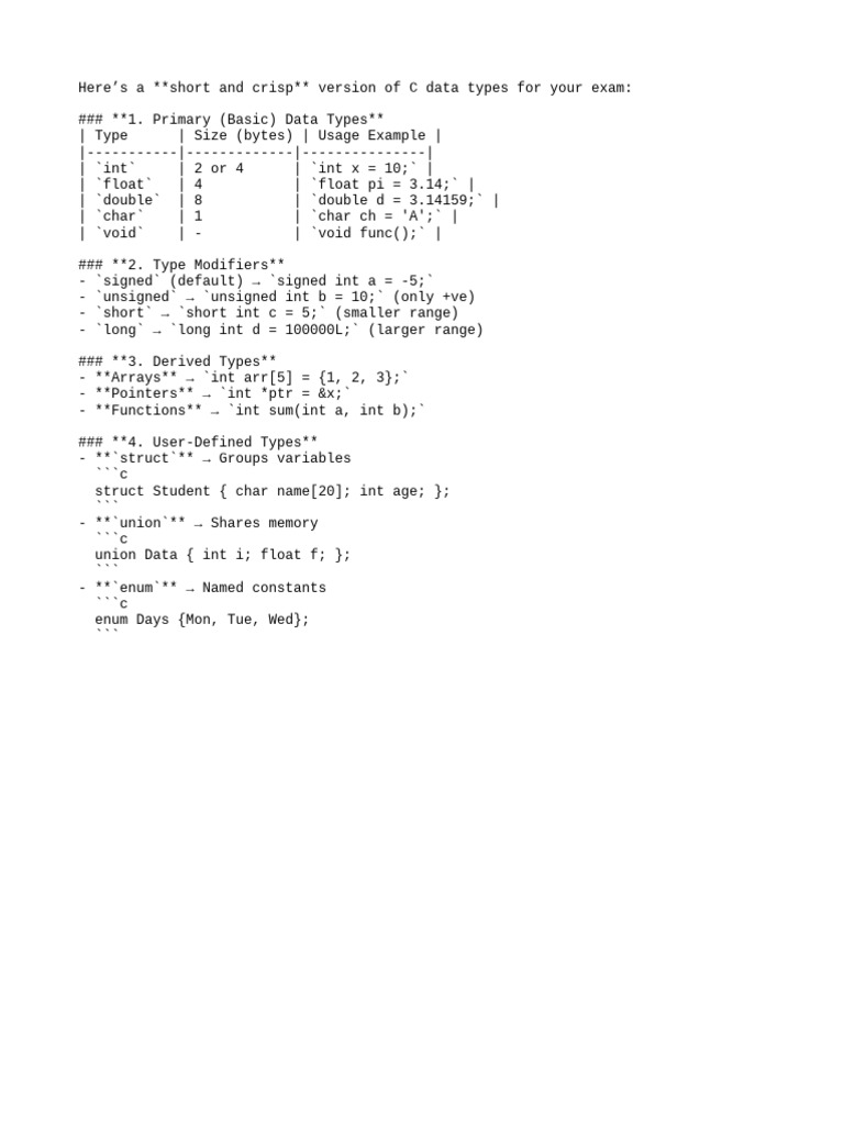 Describe Data Type For C | PDF