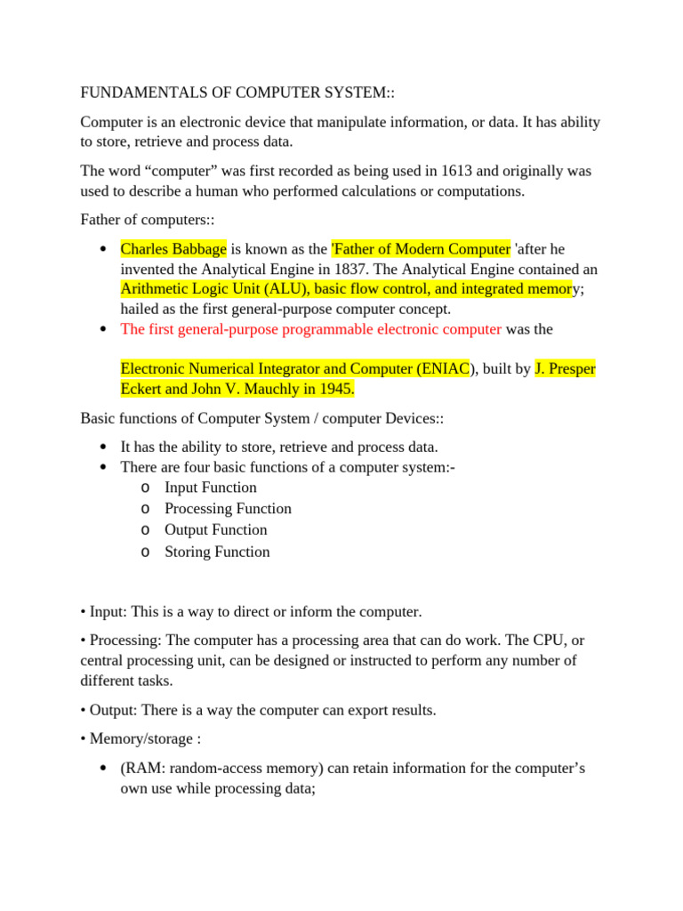 Fundamentals of Computer System | PDF | Computer Data Storage ...