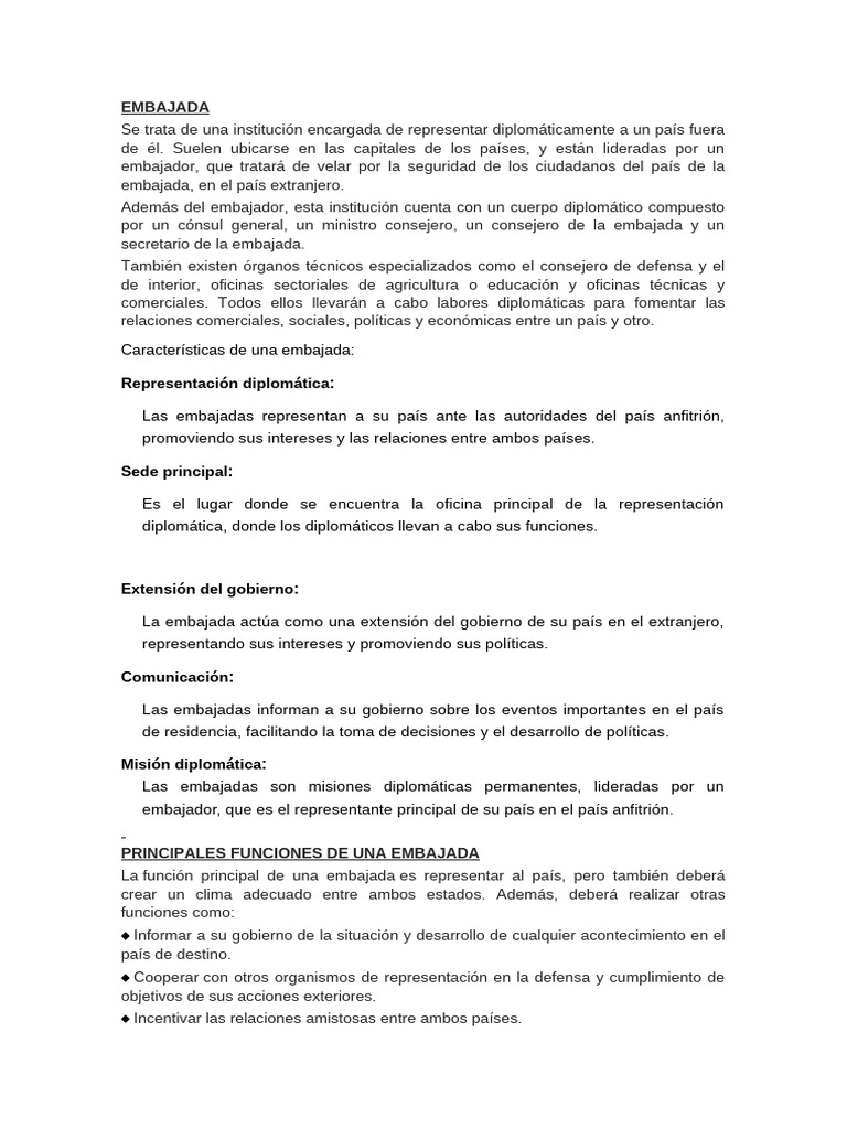 Funciones y diferencias de embajadas y consulados | PDF | Misión ...