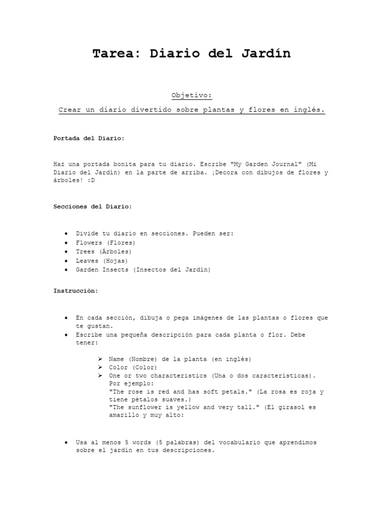 Tarea Diario Jardin | PDF