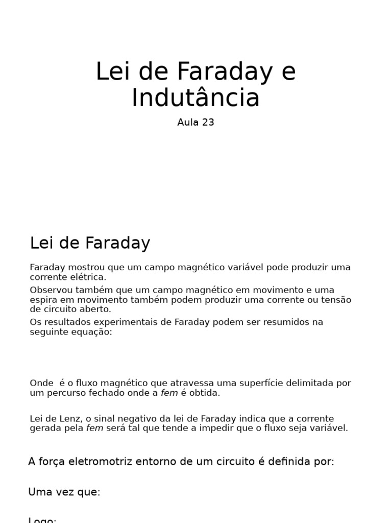 EletroMag Aula 23 - Lei de Faraday | PDF | Indutância | Magnetismo
