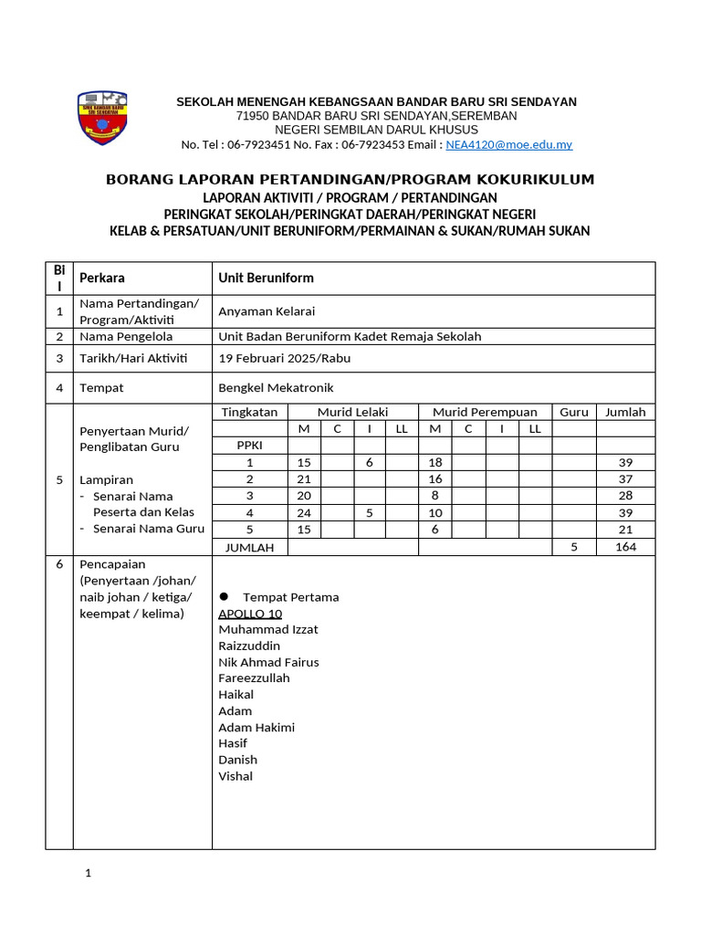Template Laporan Pertandingan | PDF