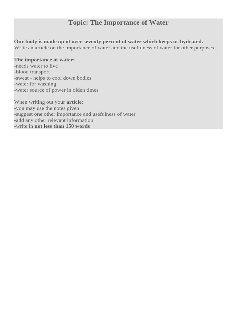 Article The Importance of Water | PDF