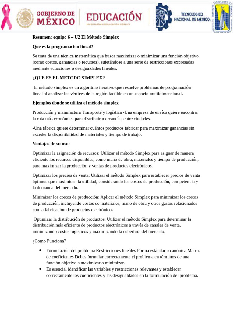 Método Simplex en Programación Lineal | PDF | Programación lineal ...