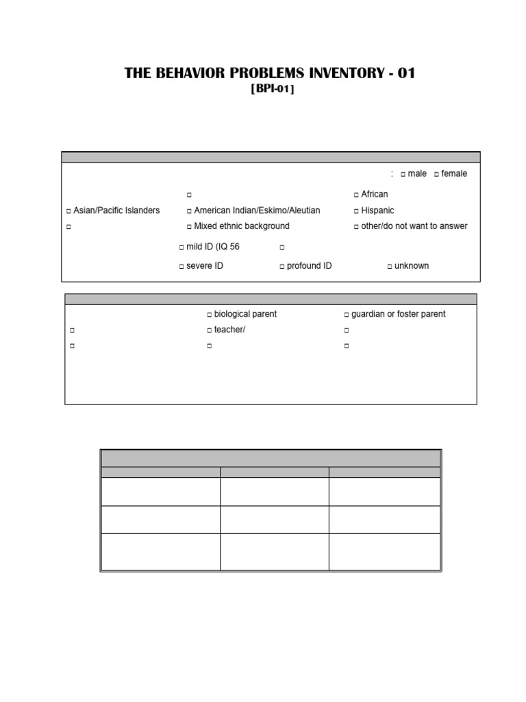 Behavior Problems Inventory - 01 | PDF | Behavioural Sciences | Disability