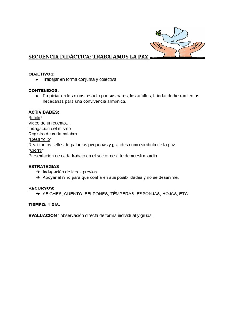Secuencia Didáctica - Trabajamos La Paz | PDF