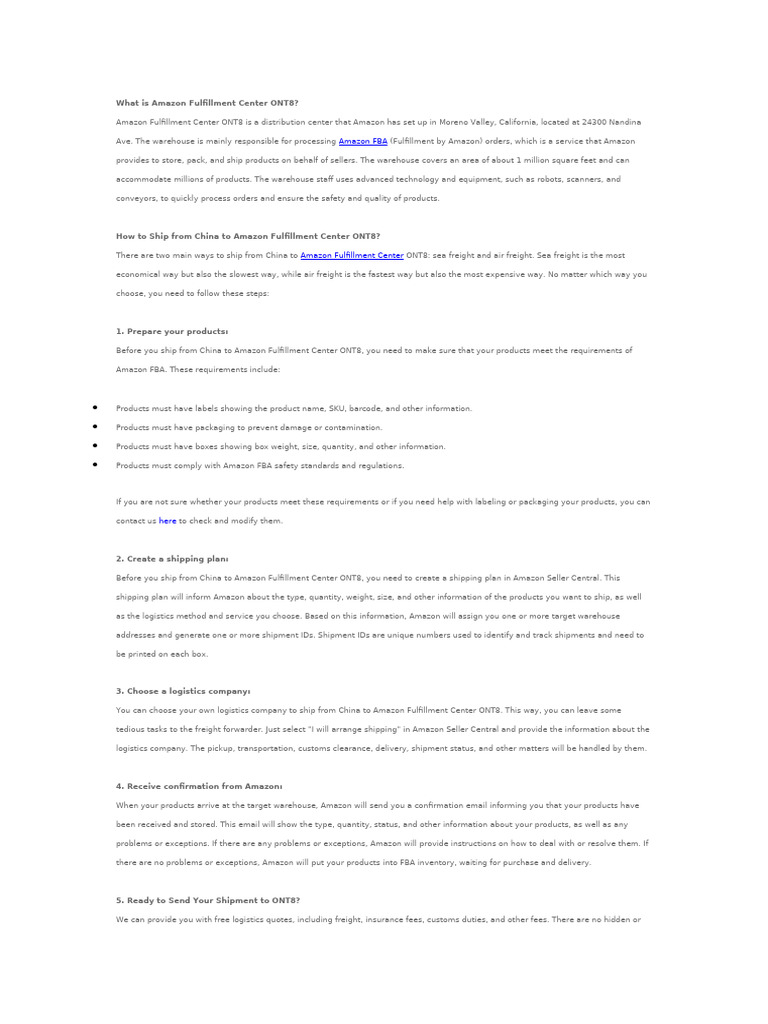 Amazon Fulfillment Center ONT8 | PDF | Logistics | Warehouse