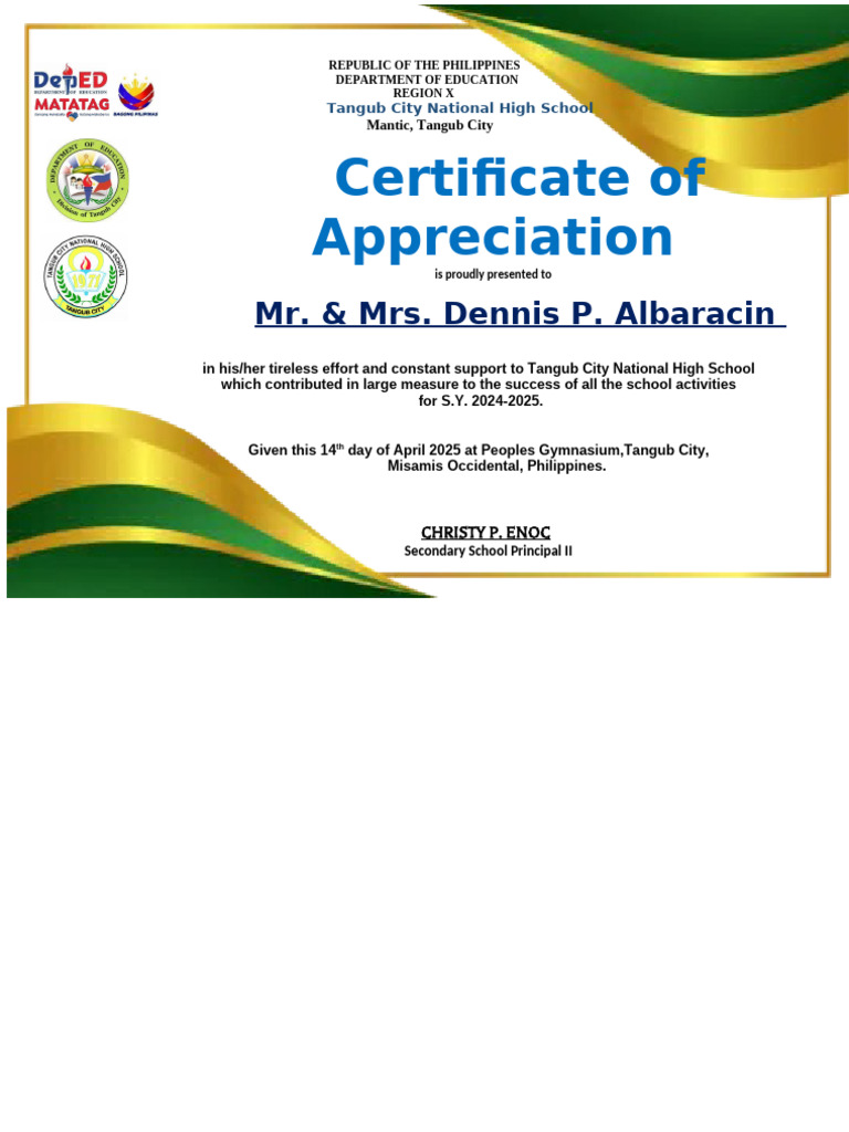 Certificate of Appreciation for Support | PDF