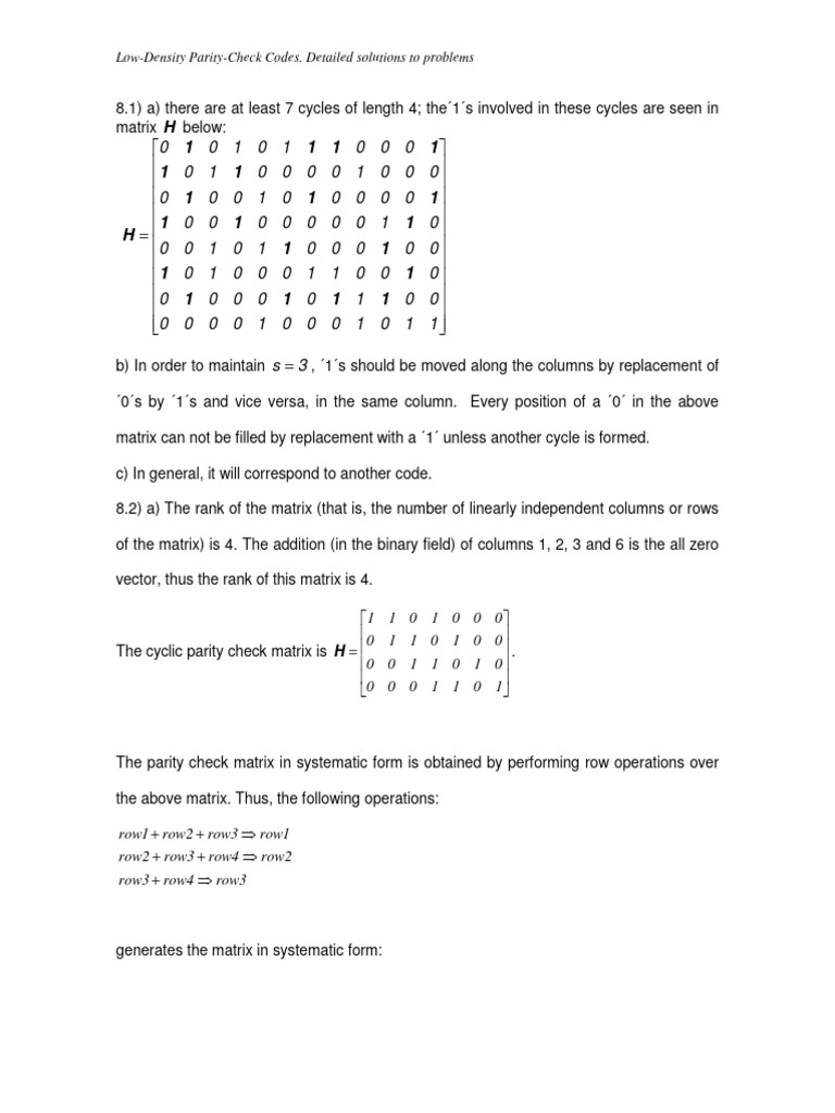 Low-Density Parity-Check Codes. Detailed Solutions to Problems | PDF | Low Density Parity Check ...