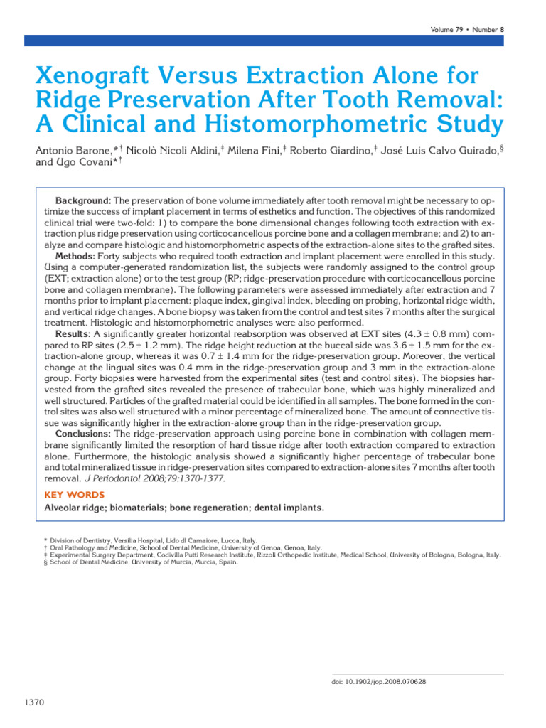 Xenograft Versus Extraction Alone for Ridge Preservation After Tooth ...