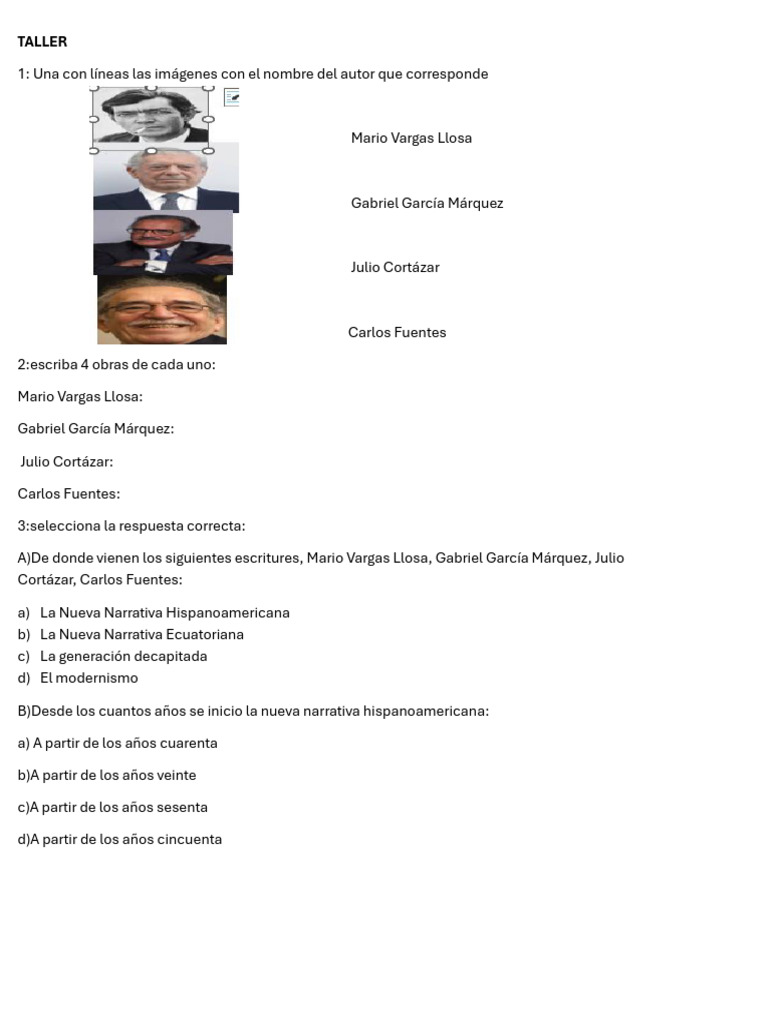 Taller sobre autores de narrativa hispanoamericana | PDF