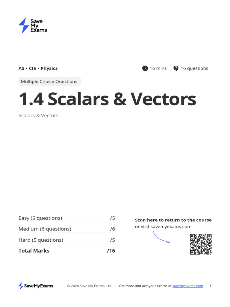 1 4 Scalars and Vectors MCQ | PDF | Euclidean Vector | Force