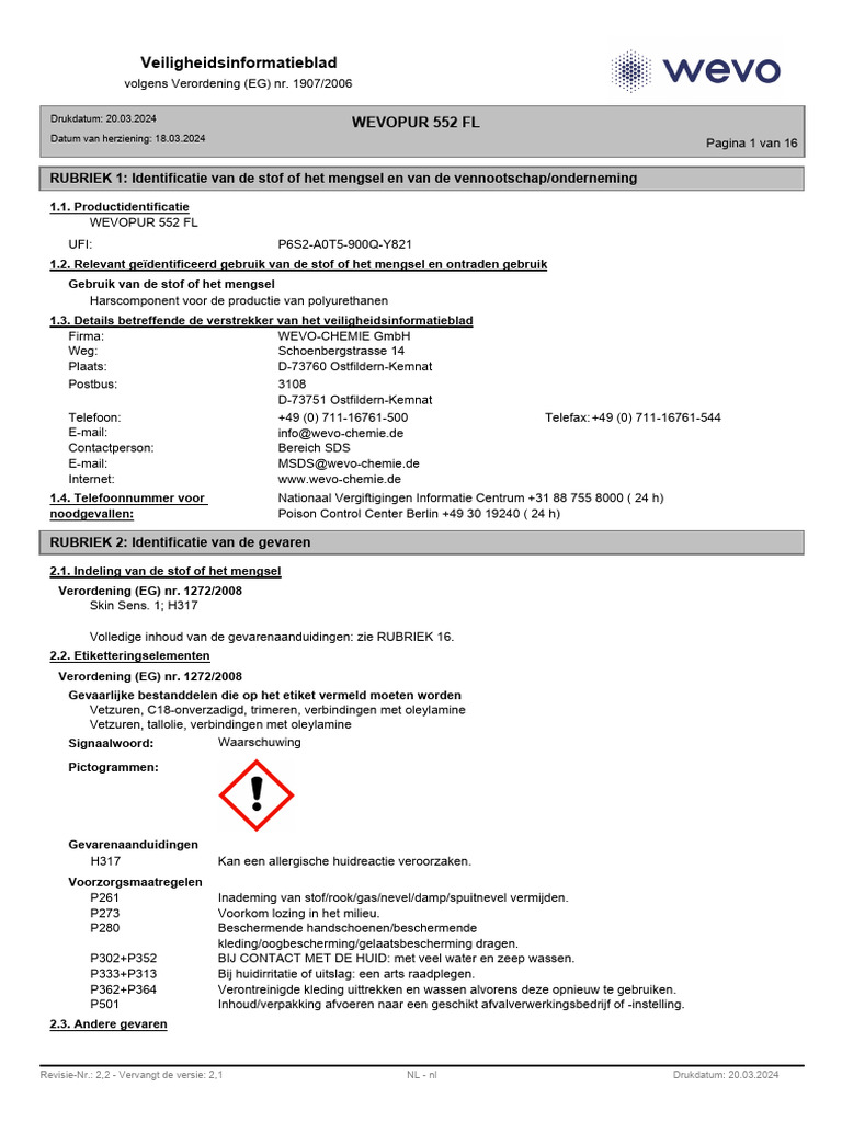 10.SDS - Wevopur 552 FL - 20240322 | PDF