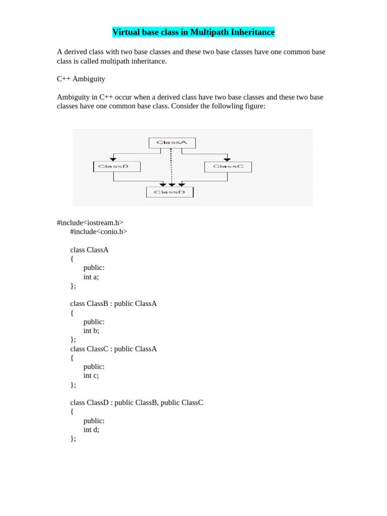 Virtual Base Class In Multipath Inheritance Pdf Computer Science