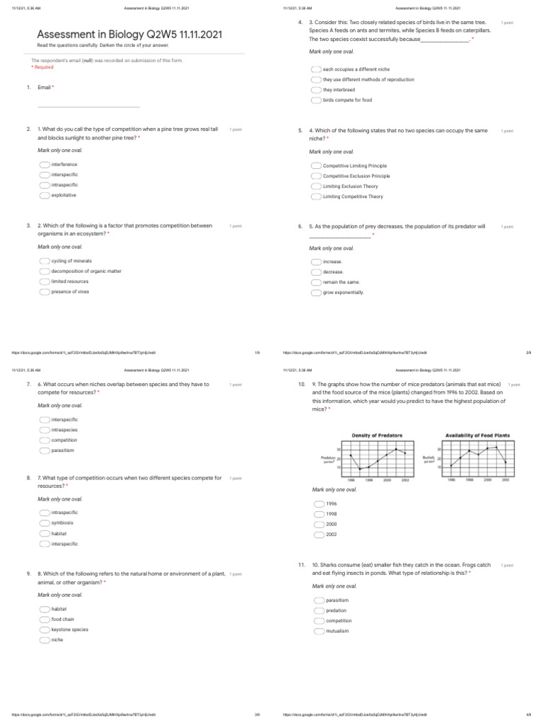 Biology Assessment: Ecosystem Competition | PDF | Predation | Systems ...