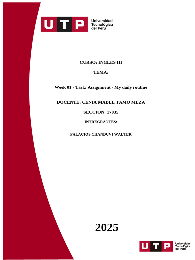 Week 01 - Task Assignment - My Daily Routine | PDF