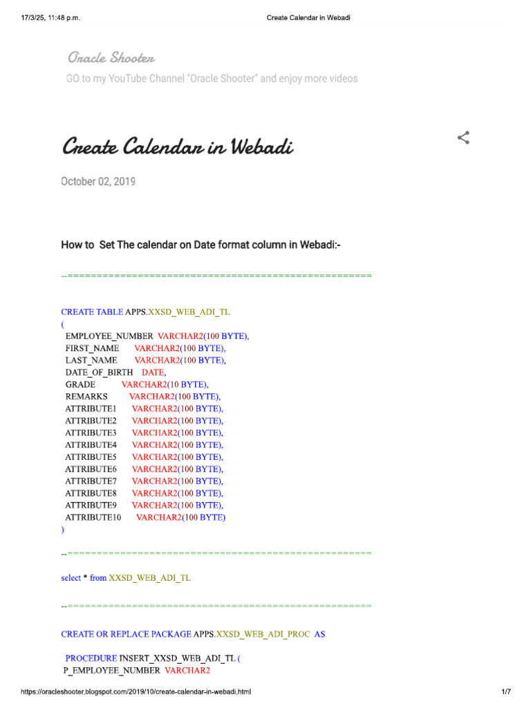 Create Calendar in Webadi | PDF