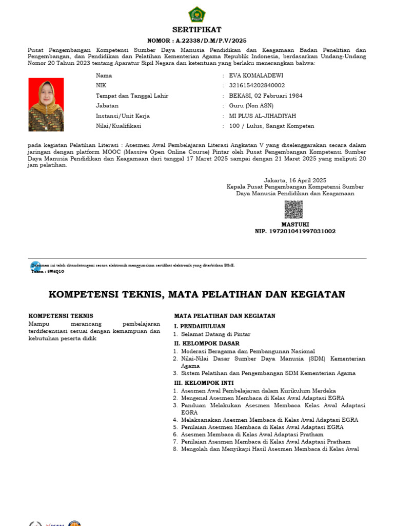 Sertifikat Pelatihan Literasi Guru 2025 | PDF