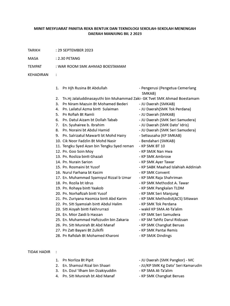Minit Mesy Daerah Bil 2 2023 | PDF