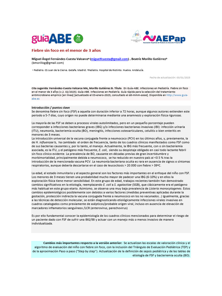 Fiebre sin foco menor de tres años GUIA ABE | PDF | Meningitis | Septicemia