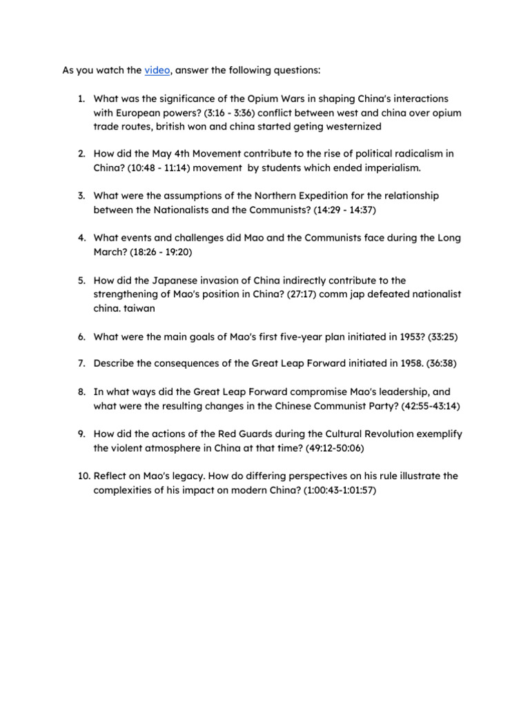 Video Sheet Mao Zedong | PDF