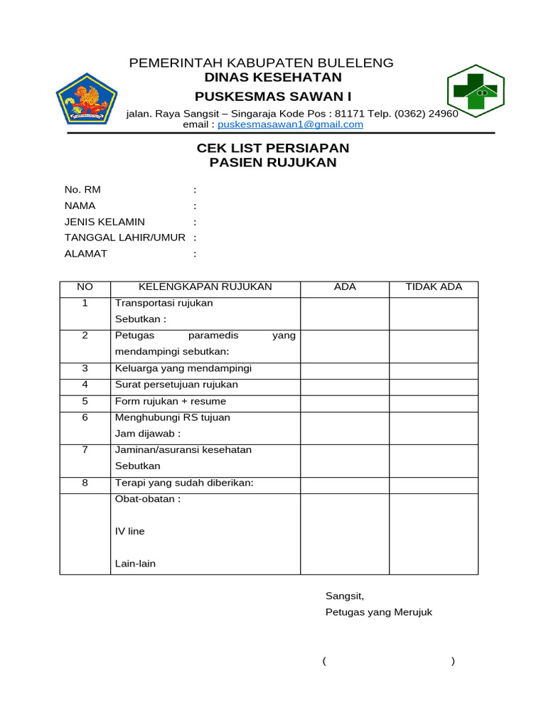 FORMULIR Ceklist Pasien Rujukan | PDF