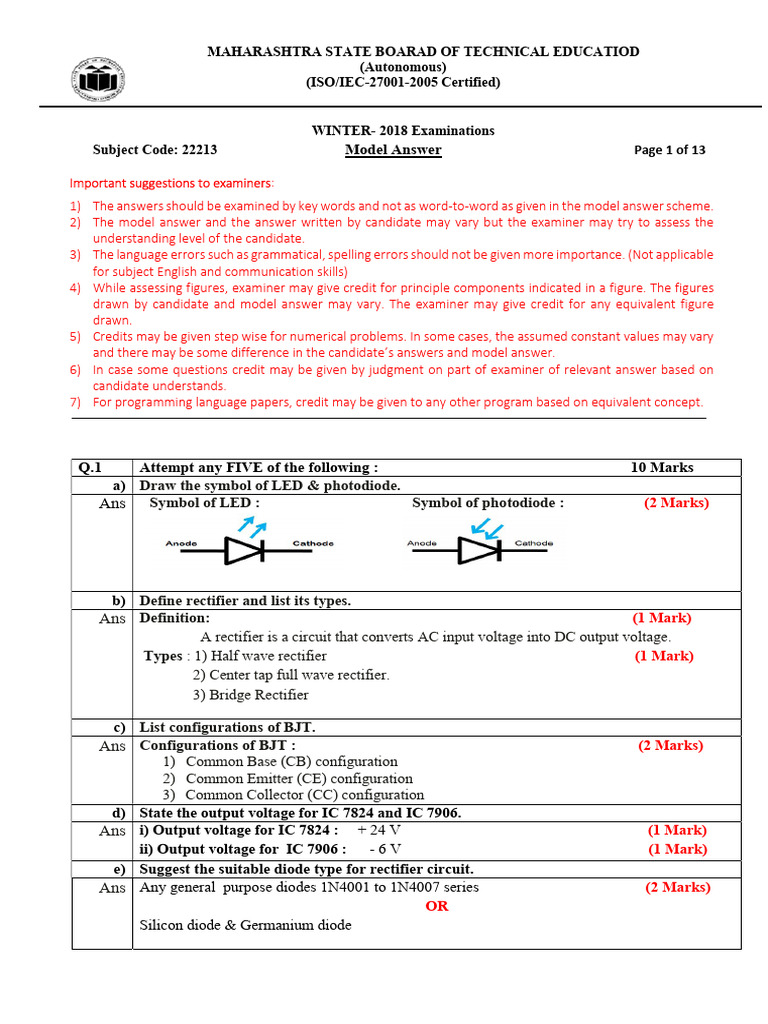2018 Winter Model Answer Paper | PDF | Bipolar Junction Transistor | Computer Engineering